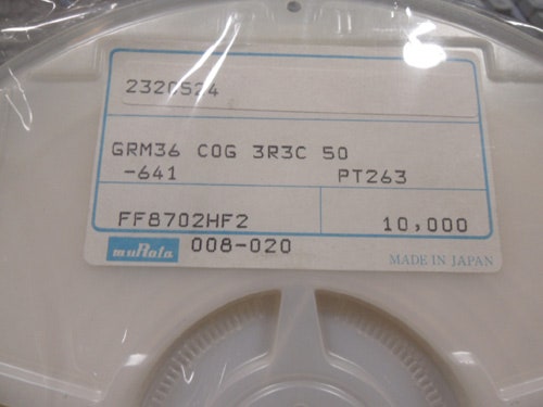 GRM36COG3R3C50PT. Size:1005(0402). 3R3C 50V. 3.3PF 50V-±0.25pf. SURFACE ...