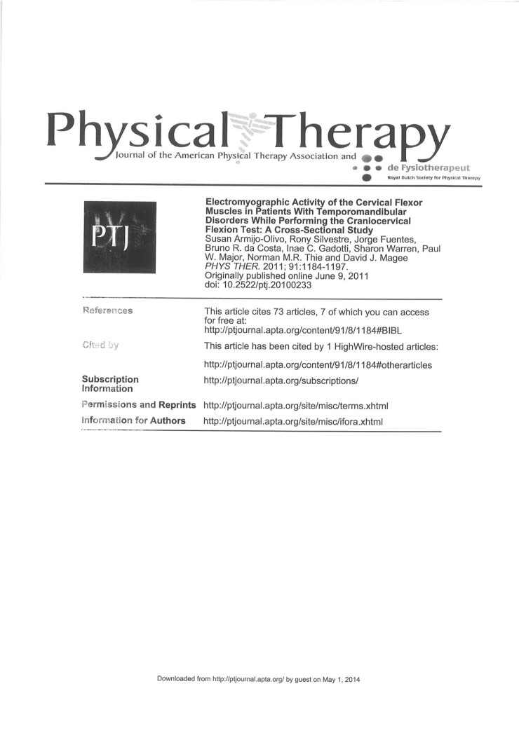Craniocervical Flexion Test를 수행하는 동안 TMJ 장애 환자들의 cervical flexor muscle ...