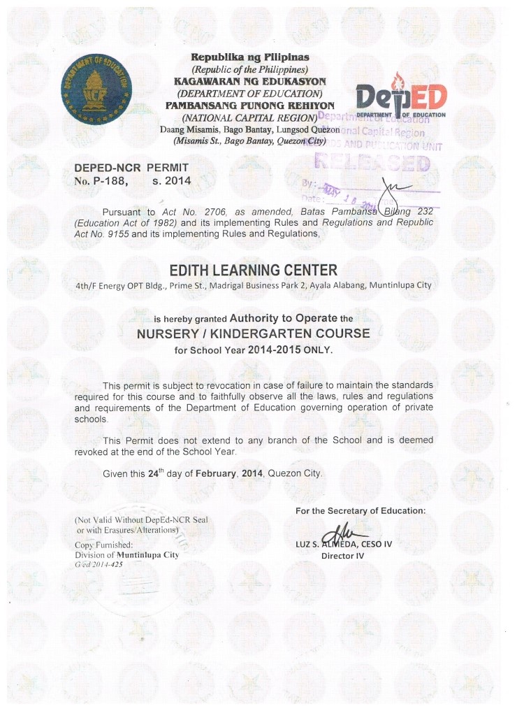 에디스 국제유치원 필리핀 문교부 정식 등록(SY 2014-2015) : 네이버 블로그