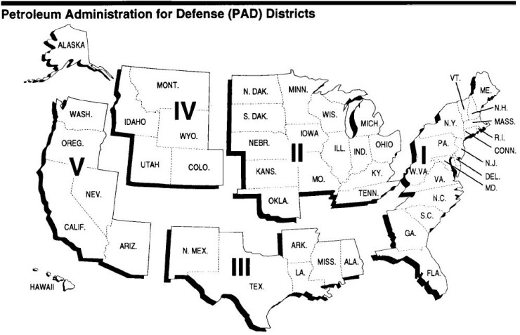 미국의 원유 지역 구분 및 PADD(Petroleum Administration for Defense (PAD ...