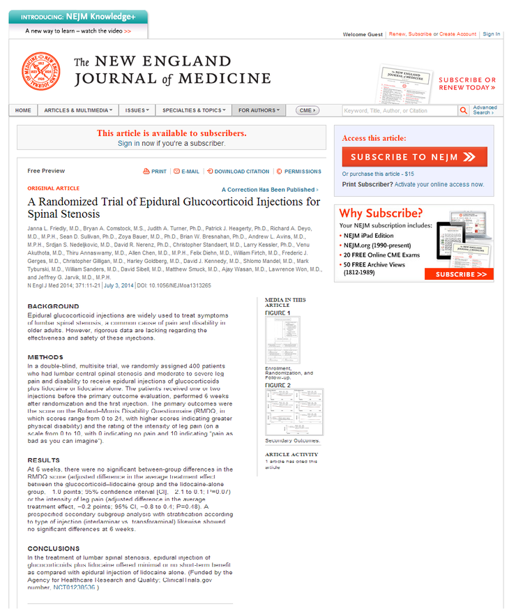 [NEJM] 척추관 협착증에 신경차단술은 효과가 없다 : 네이버 블로그