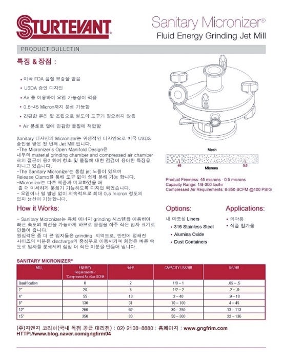 [STURTEVANT, 스터트번트] STURTEVANT社 Jet Mill(에어젯밀,에어제트밀) 자료 - (주)지앤지코리아 ...