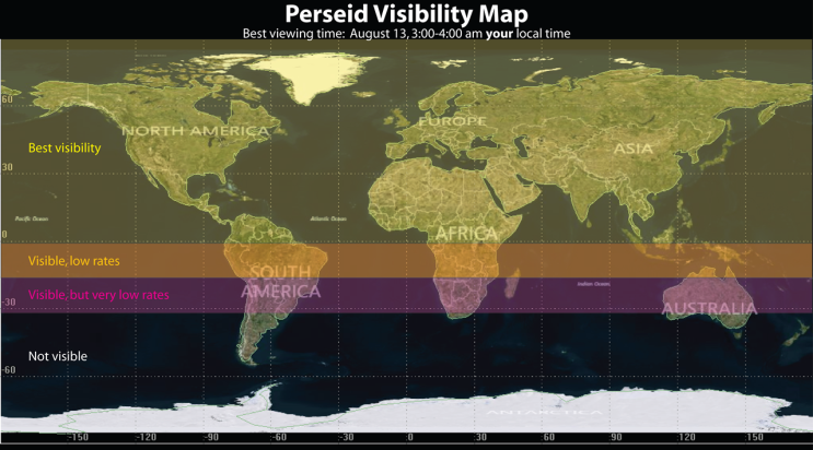 페르세우스자리 유성우(Perseids) 동영상과 시정 맵(Visibility Map) : 네이버 블로그