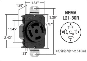 NEMA L21-30, HUBBEL HBL2810, Legrand L21-30R / 네마 매립형 콘센트, 120/208V ...