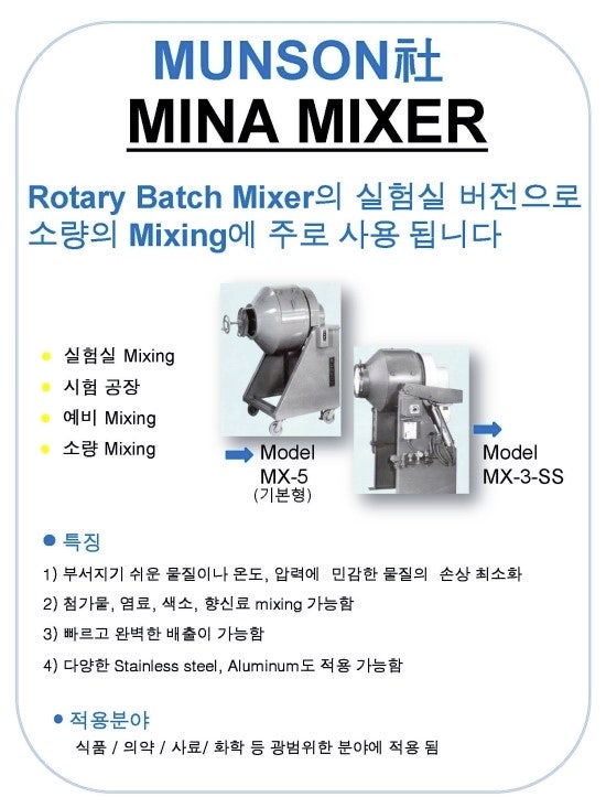 [MUNSON, 문손] Mini Mixer(실험용믹서,실험용혼합기,실험용배합기) : 간단 카다로그 - (주)지앤지코리아 ...