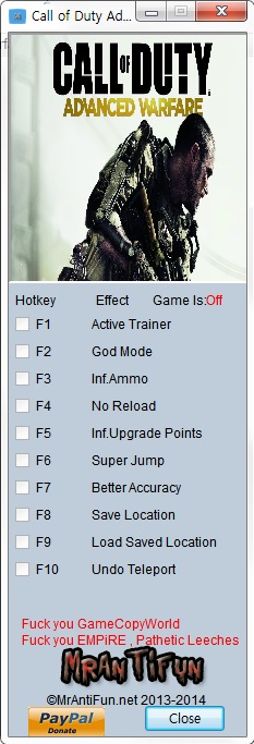 콜 오브 듀티 : 어드밴스드 워페어 트레이너 - Call of Duty Advanced Warfare v1.00 +8 ...