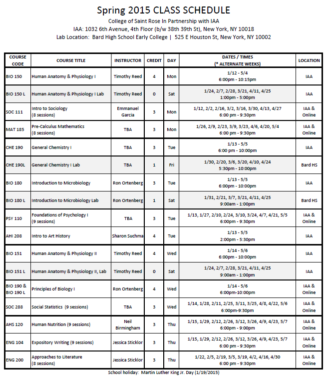 IAA Spring 2015 Class Schedule : 네이버 블로그