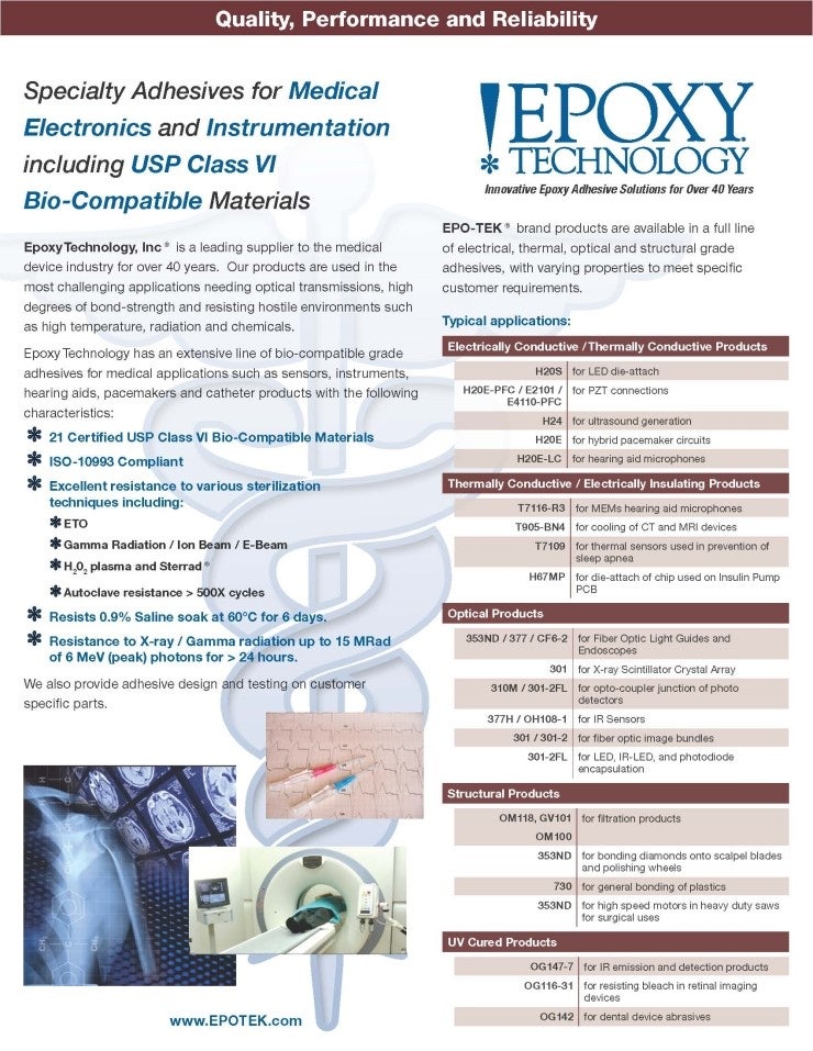Medical Epoxy / USP class / VI certified/ Bio compatible/ ISO-10993 ...
