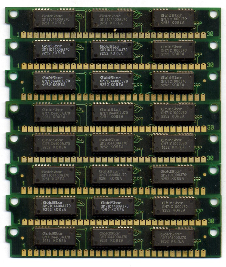 [메모리/반도체] GOLDSTAR GM71C4400AJ70 9251,9252 KOREA 1MB 30 pin SIMM RAM ...