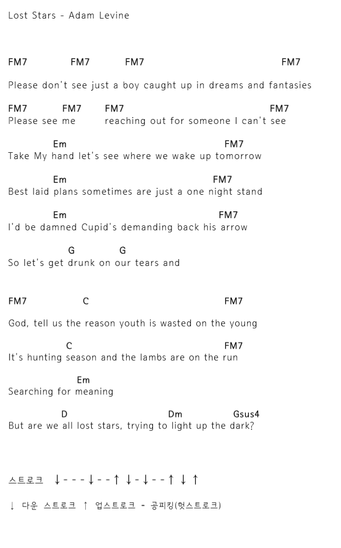 Lost Stars 기타악보 (코드) 로스트스타 : 네이버 블로그
