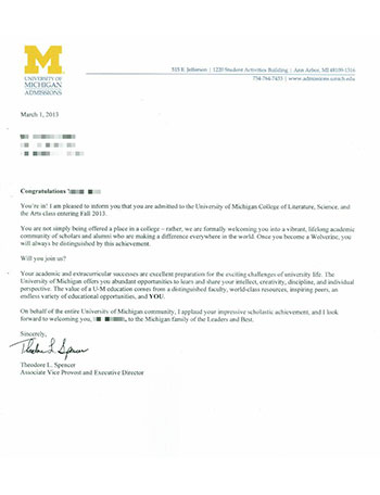 University of Michigan 미시간 대학교 합격통지서 [미국 명문대, 미국유학, 조기유학, U of M, 미시간 ...
