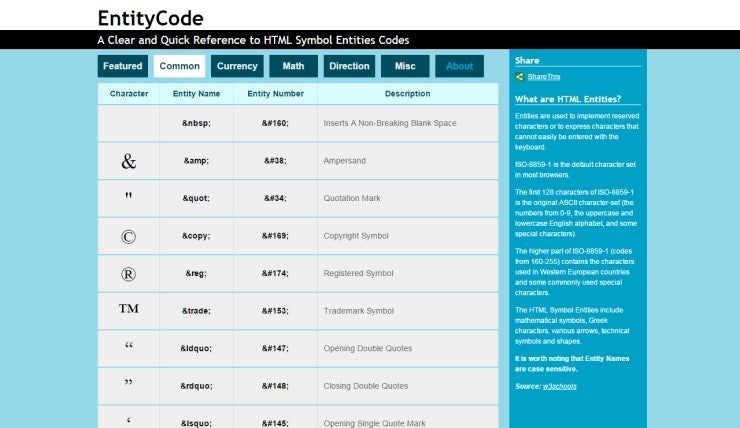 HTML EntityCode 엔티티코드 (특수문자 코딩) : 네이버 블로그