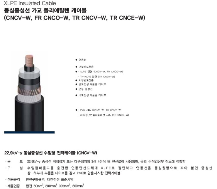 CNCV-W전선, FR-CNCO-W전선, TR CNCV-W전선, TR CNCE-W전선, 22.9kV - 대한전선(주) : 네이버 블로그