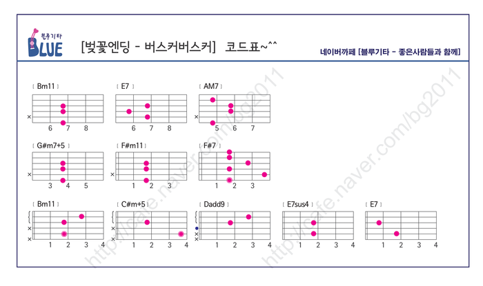 통기타 악보 버스커버스커 벚꽃엔딩 코드 악보가사기타주법 강습 네이버 블로그