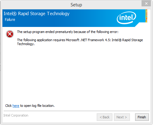 .NET Framework 4.6이 설치된 경우 "Intel® Rapid Storage Technology (Intel® RST ...