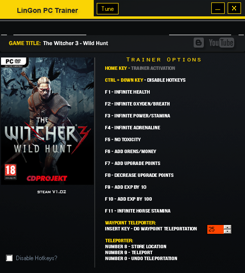 더 위쳐 3: 와일드 헌트 트레이너 - The Witcher 3: Wild Hunts steam v1.02 +14 Trainer ...