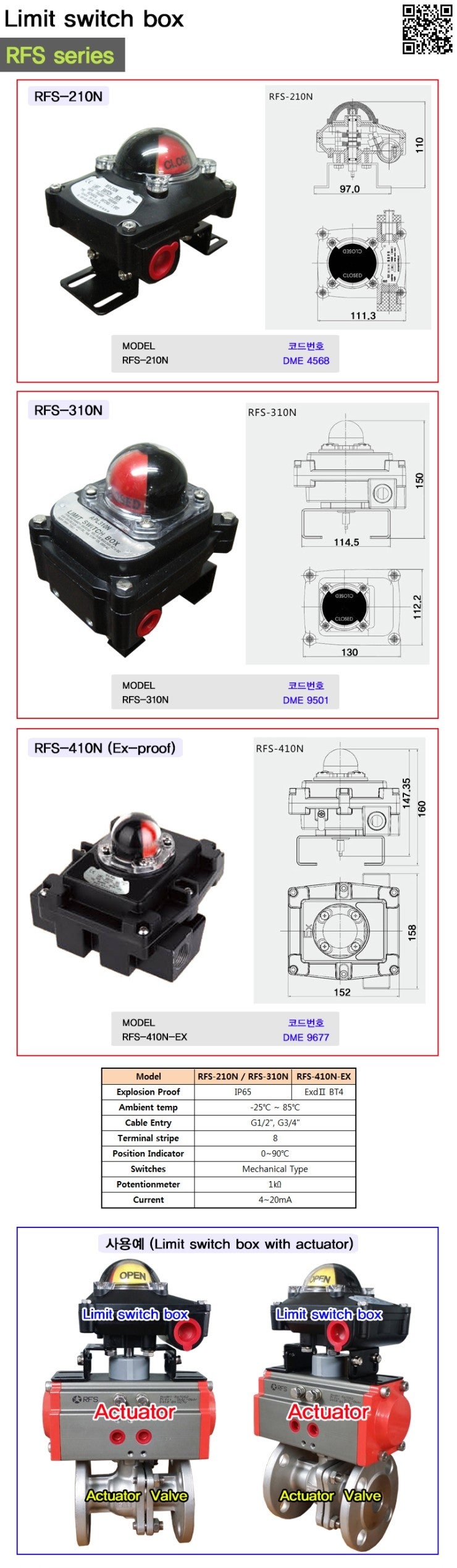 리미트스위치박스 RFS-210N/RFS-310N/RFS410N/Limit switch box/리미트스위치박스/UFO switch ...