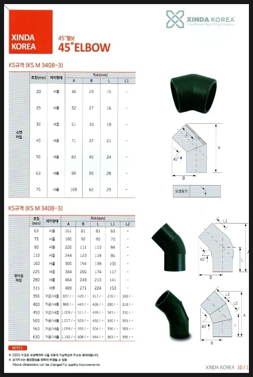 수도용폴리에틸렌관 ISO규격 융착식 45도엘보 부속 KS M 3408-3 : 네이버 블로그