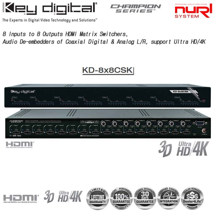 KeyDigital KD-8x8CSK UHD/4K 8 Inputs to 8 Outputs HDMI Matrix Switchers ...
