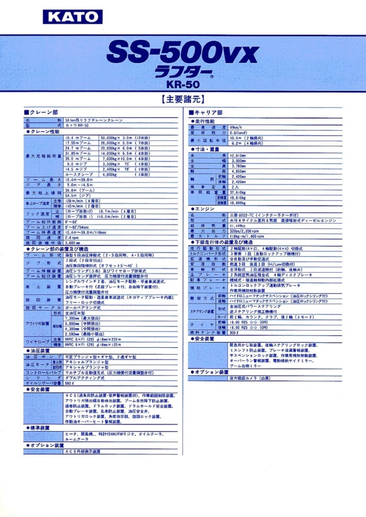 50톤 (SS-500VX) 제원표 : 네이버 블로그