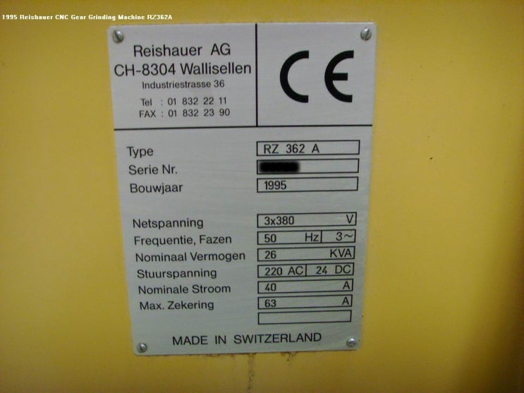 Euro ?????? - 부산항 도착도 - 1995 Reishauer CNC Gear Grinding Machine RZ362A ...