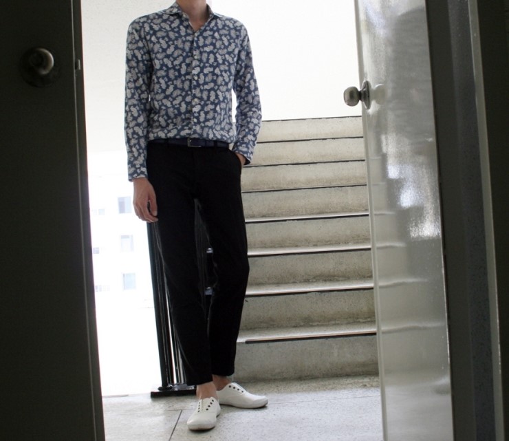 데일리룩 550 남자 패션블로그 페이즐리 셔츠스판 슬랙스빅토라이 슈즈 코디 네이버 블로그