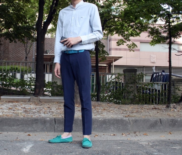 데일리룩 555 남자 패션 블로그 라코스테 차이나셔츠슬랙스 코디바비스 드라이빙슈즈 네이버 블로그