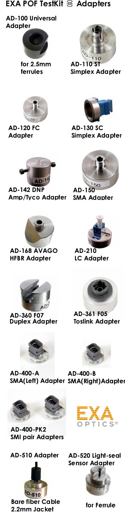 엑사옵틱스 EXA POF (플라스틱 광케이블) 테스터기용 광어댑터 -plastics optical fiber tester,AFS ...