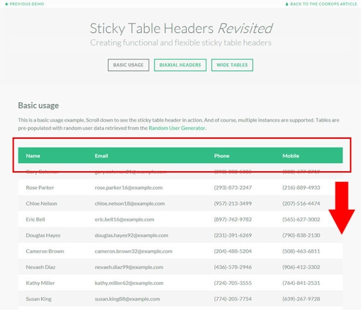 테이블 스크롤 시 헤드부분 고정 "Sticky Table Headers & Columns" : 네이버 블로그