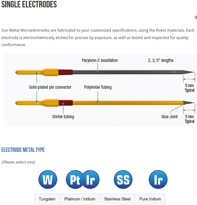 미이크로프로브 Microprobe 메탈마이크로일렉트로드 Metal microelectrodes Single electrodes ...