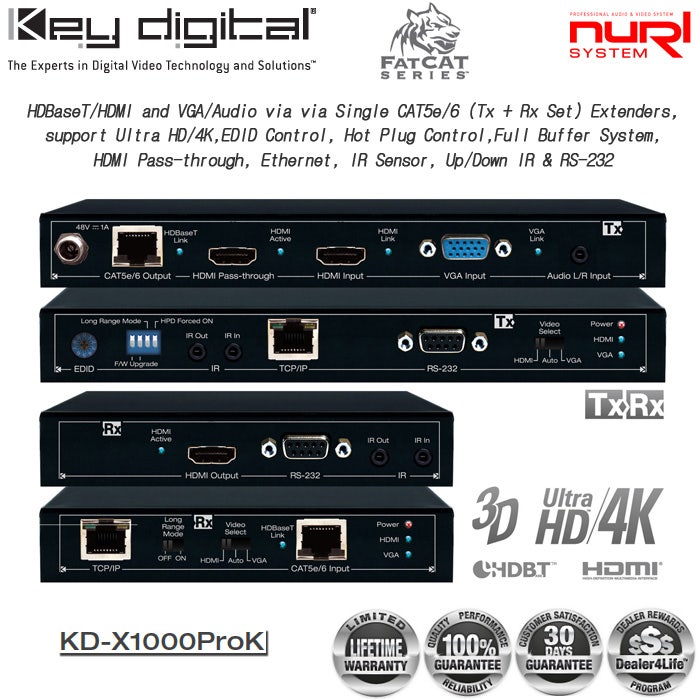 Key Digital KD-X1000ProK HDBaseT/HDMI and VGA/Audio via Single CAT5e/6 ...