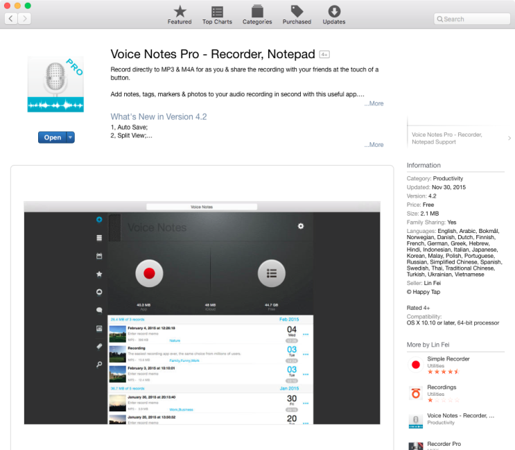 [Mac App Store] Voice Notes Pro - Recorder, Notepad (음성 메모 Pro - 레코더 ...