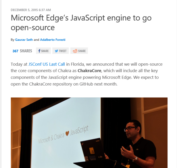 Microsoft Edge 브라우저에 포함된 JavaScript 엔진인 Chakra가 오픈소스로 공개될 예정입니다. : 네이버 블로그