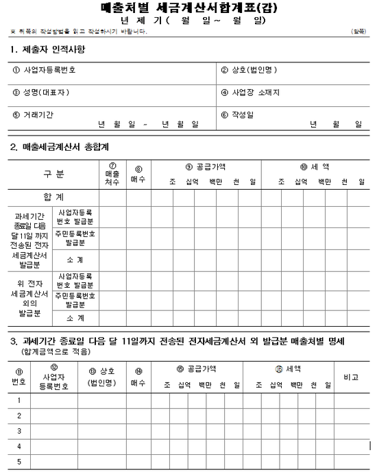 세금계산서 합계표 작성방법 매출처별 매입처별 네이버 블로그