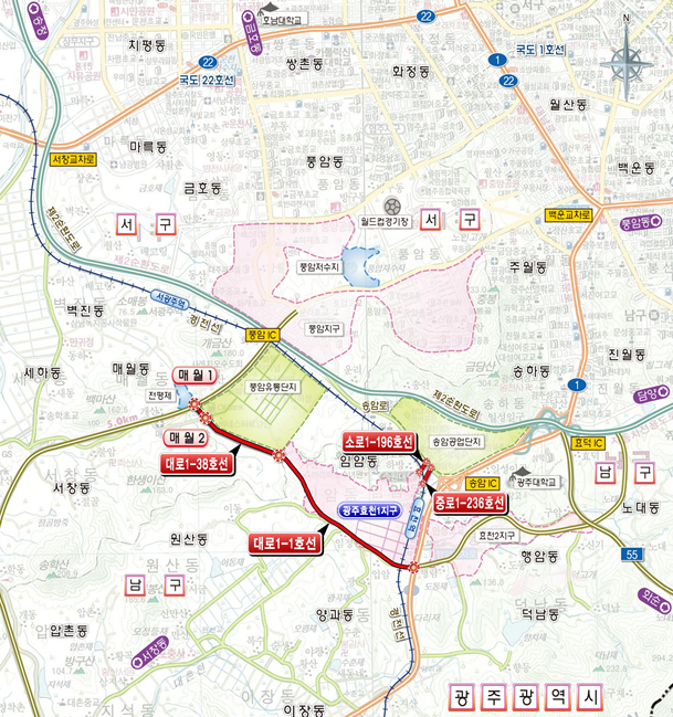 효천1지구 공공택지조성과 효천역세권 개발에 따른 인가조건사항을 이행하기 위하여 광주도시계획시설도로대로1 38호선 대로1