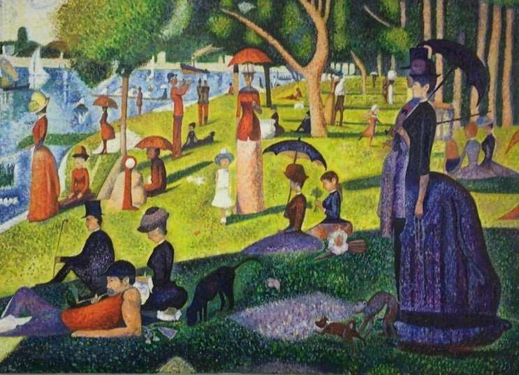 강남 논현동 화실 - 아뜰리에복- 조르주 쇠라 그랑드 자트 섬의 일요일 오후.유화 모작 : 네이버 블로그