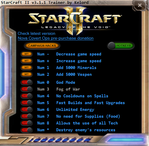 스타크래프트 2: 공허의 유산 트레이너 - StarCraft II: WoL / HotS /LotV v3.1.1 +11 ...