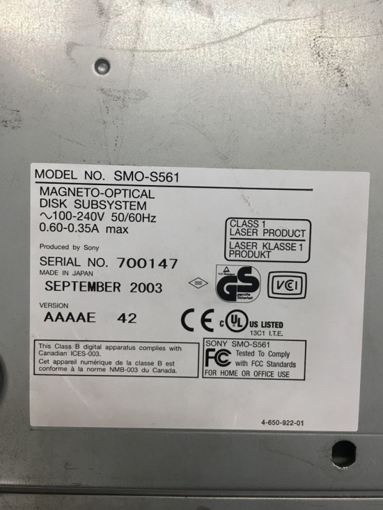 SONY,SMO-S561,MAGNETO,OPTICAL,DISK,UD53,EMERSON,CONTROL,TECHNIQUES ...