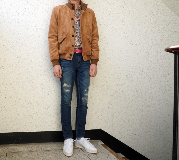 데일리룩 710 남자 패션 블로그 스웨이드 블루종 코디 모디파이드 청바지아디다스 포인트 코트 네이버 블로그