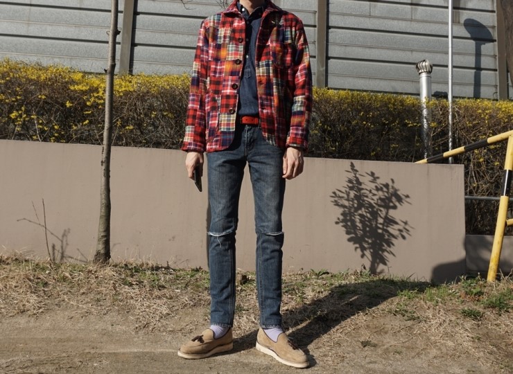 데일리룩 720 남자 패션 블로그 패치워크 자켓과 스탠진 데님 코디해보기 모드 네이버 블로그