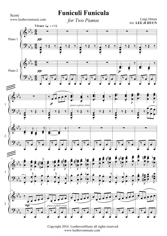 푸니쿨리푸니쿨라 연탄곡 피아노악보 제작 편곡 funiculi funicula 4hands : 네이버 블로그