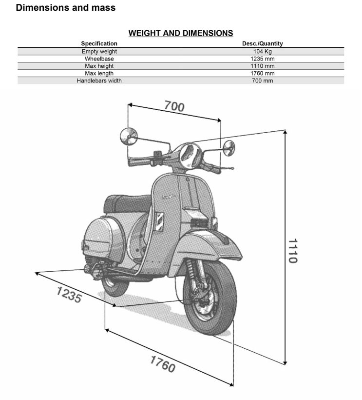 Vespa PX125 & 150 Weight & Dimensions / 베스파 PX125 제원 : 네이버 블로그