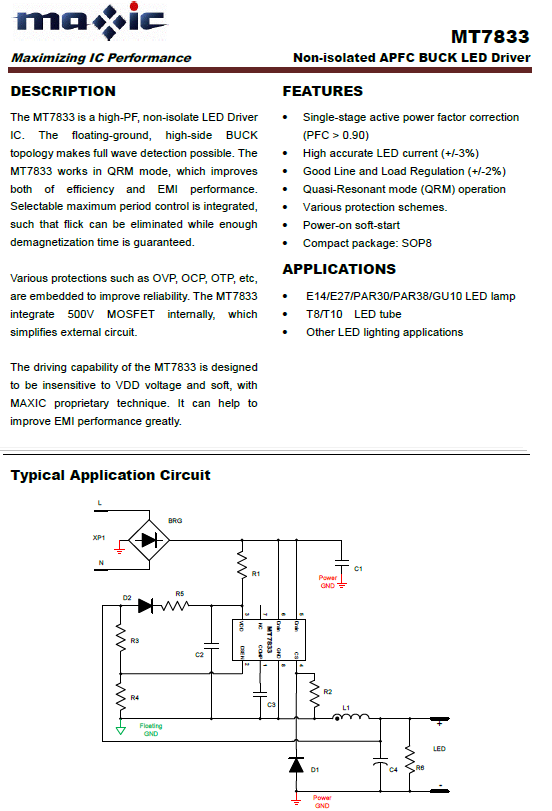 MT7833 - non Isolated APFC Buck LED Driver : 네이버 블로그
