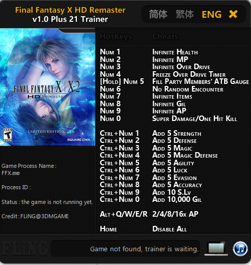 파이널 판타지10,10-2 트레이너 (Final Fantasy X HD Remaster v1.0 Plus 21 Trainer ...