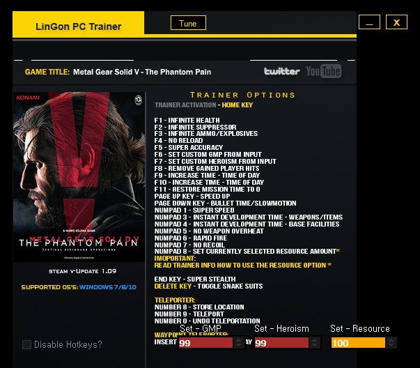 [트레이너] METAL GEAR SOLID V: THE PHANTOM PAIN V1.09 (+26 TRAINER) [LINGON ...