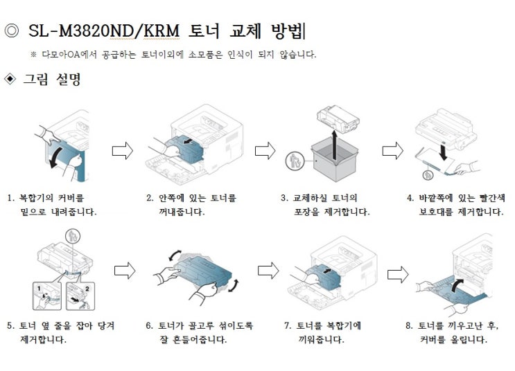 삼성프린터 SL-M3820ND 토너교체 방법 : 네이버 블로그