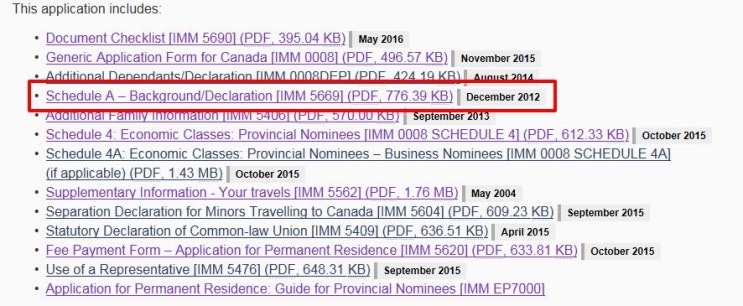 캐나다 영주권 - 연방으로 서류 접수, Schedule A – Background/Declaration [IMM 5669 ...