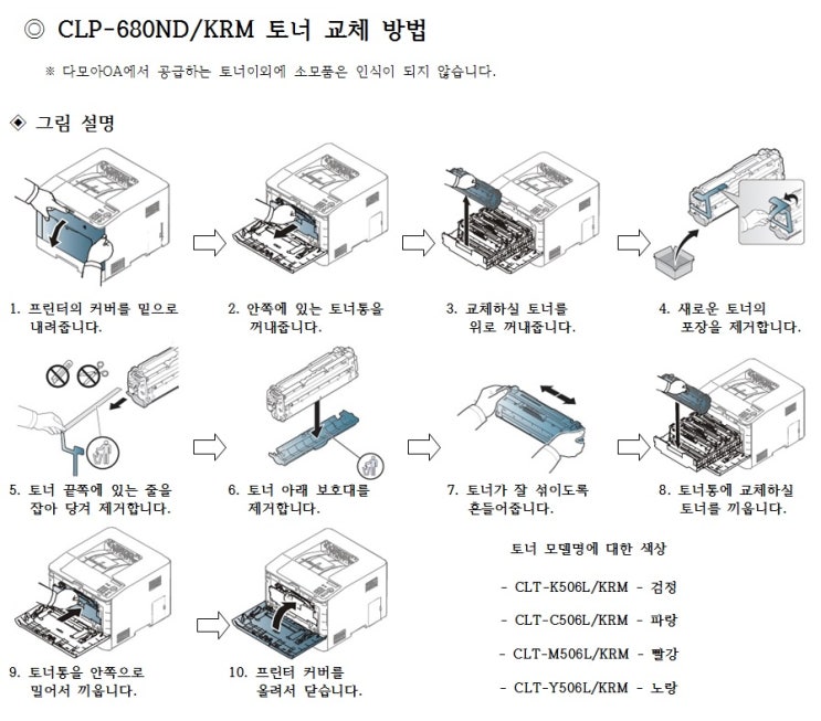 삼성 컬러프린터 CLP-680ND 토너교체 방법 : 네이버 블로그