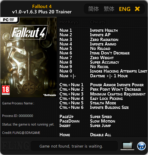 폴아웃 4 트레이너 - Fallout 4 v1.0-v1.6.3 +20 Trainer [FLiNG] : 네이버 블로그