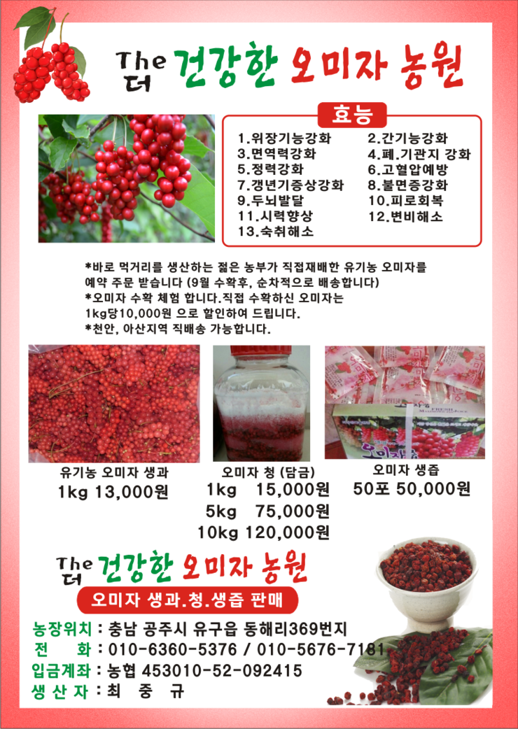 오미자농원 생산자 직접 판매 전단지 충남공주 논산 농원전단지 오미자 판매 스티커명함 인쇄제작 을지로인쇄소 인현동인쇄소 안산